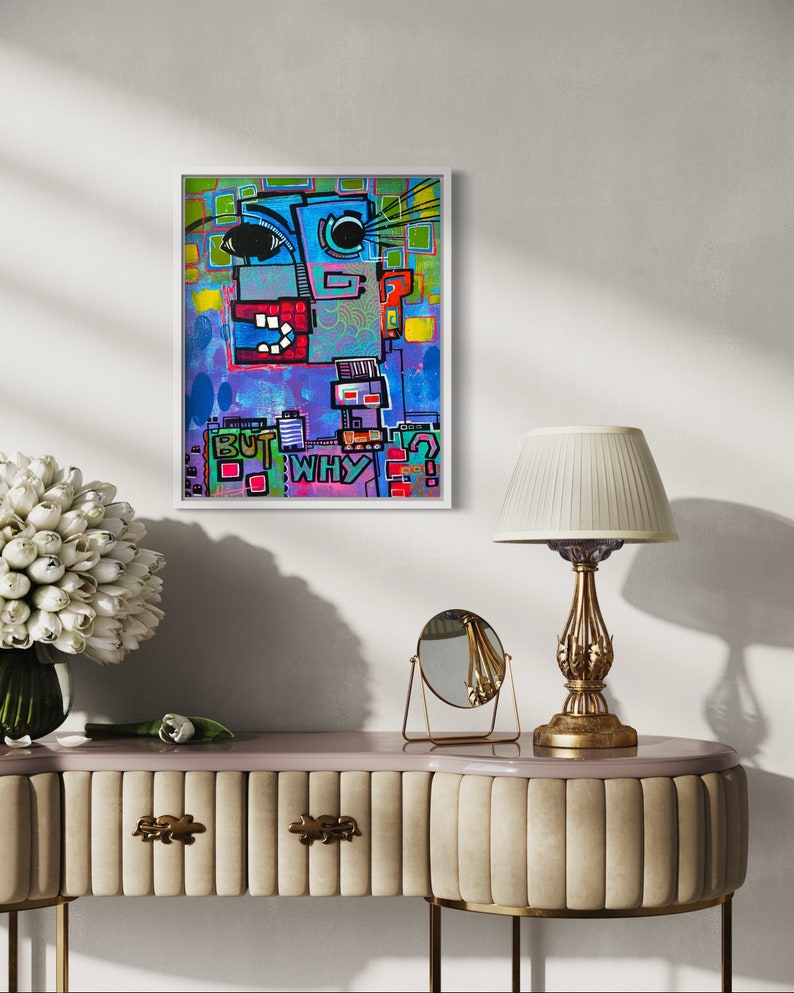 Blue Face Abstract Portrait: Vivid Acrylic Painting on Canvas (20x16 ...