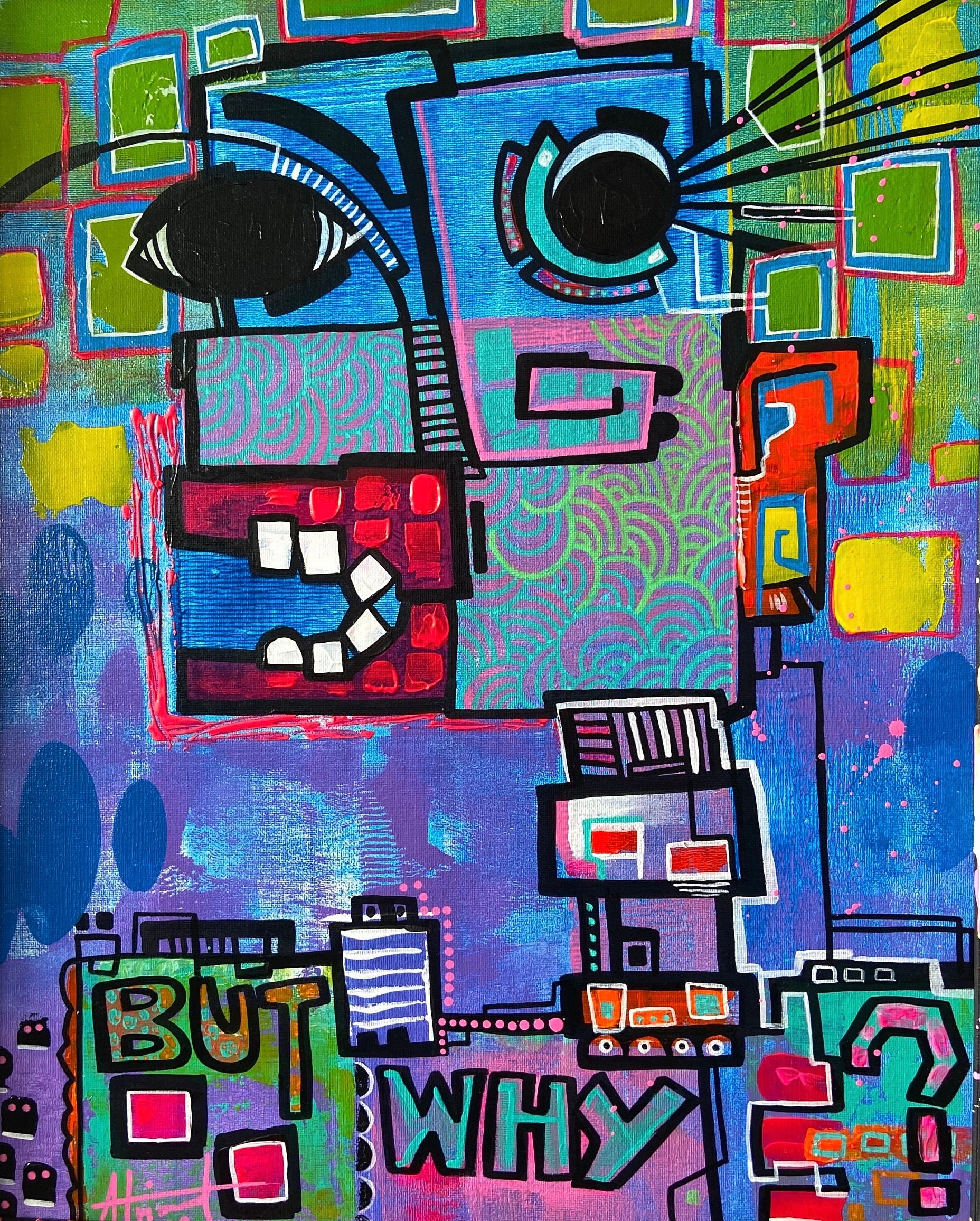 Blue Face Abstract Portrait: Vivid Acrylic Painting on Canvas (20x16 ...