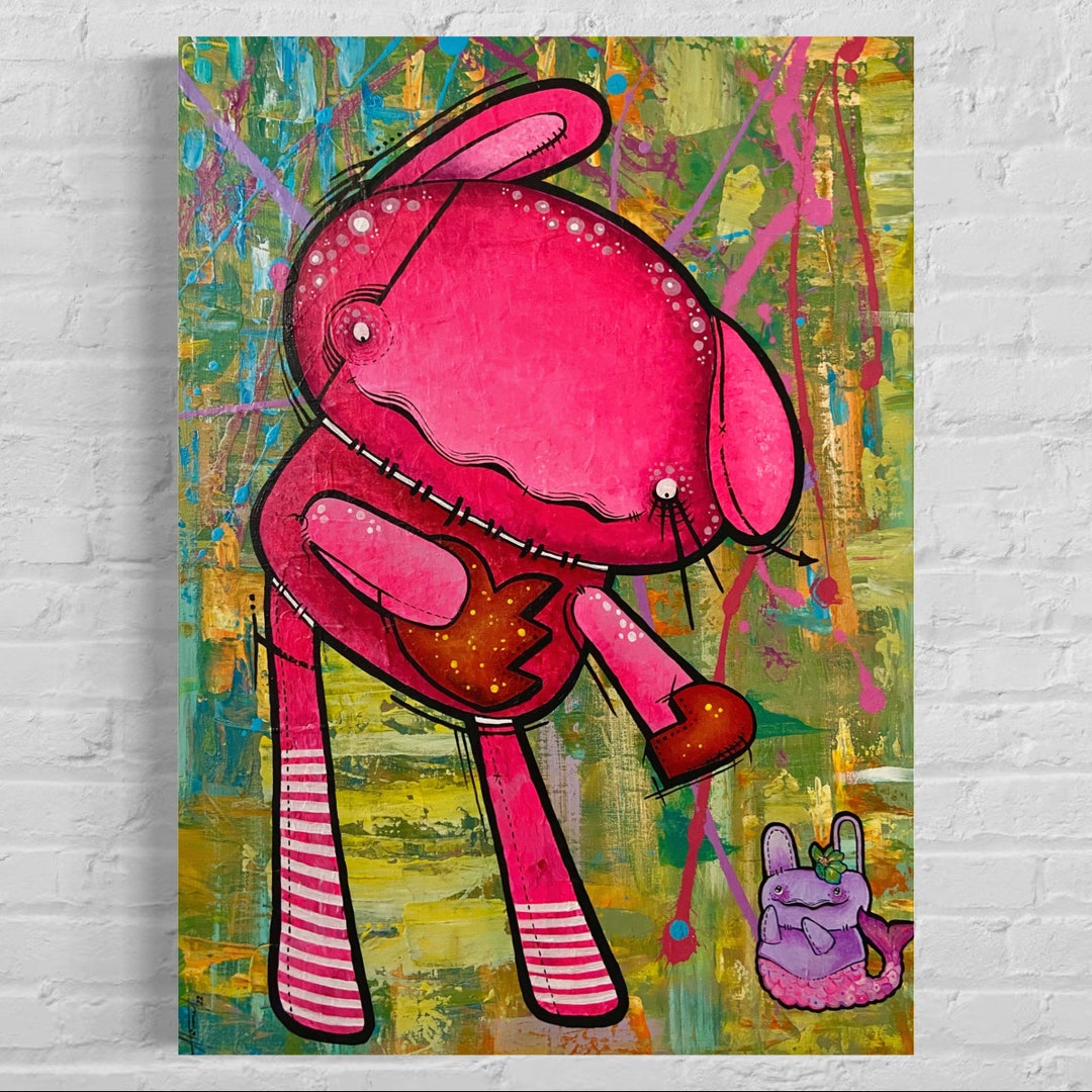 Pink Bunny, Acrylic Painting on Canvas, Pop Art Modern Artwork ...