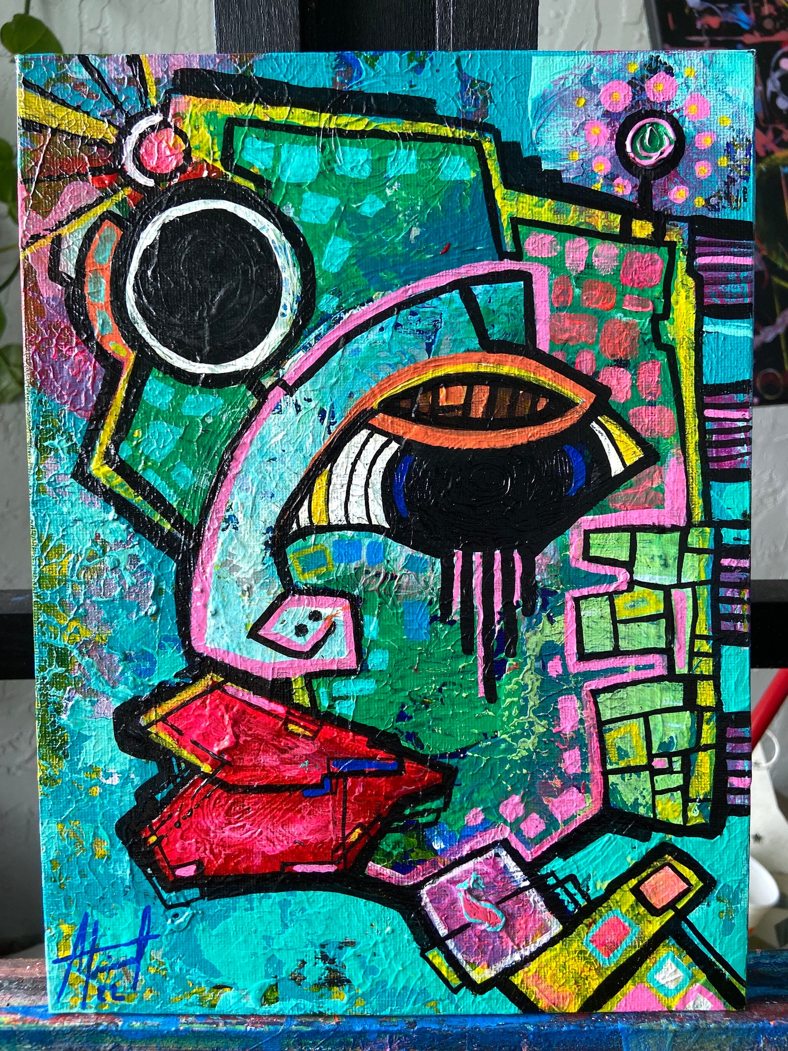 Figurative Artwork, Cubist Abstract Portrait, Acrylic on Canvas Panel ...