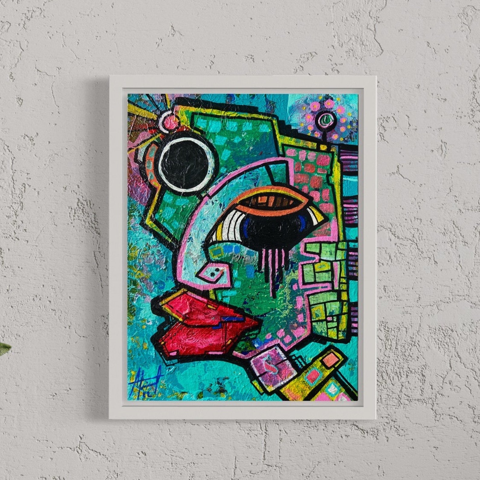 Figurative Artwork, Cubist Abstract Portrait, Acrylic on Canvas Panel ...