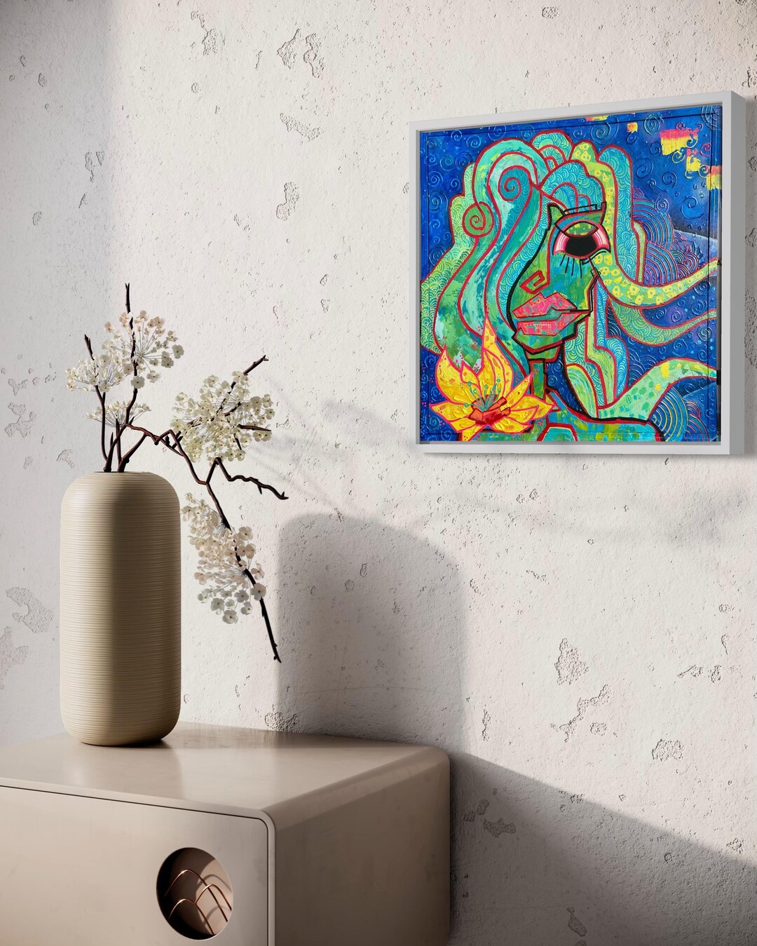 Abstract Cubist Female Portrait: Colorful Acrylic Painting on Canvas - Etsy