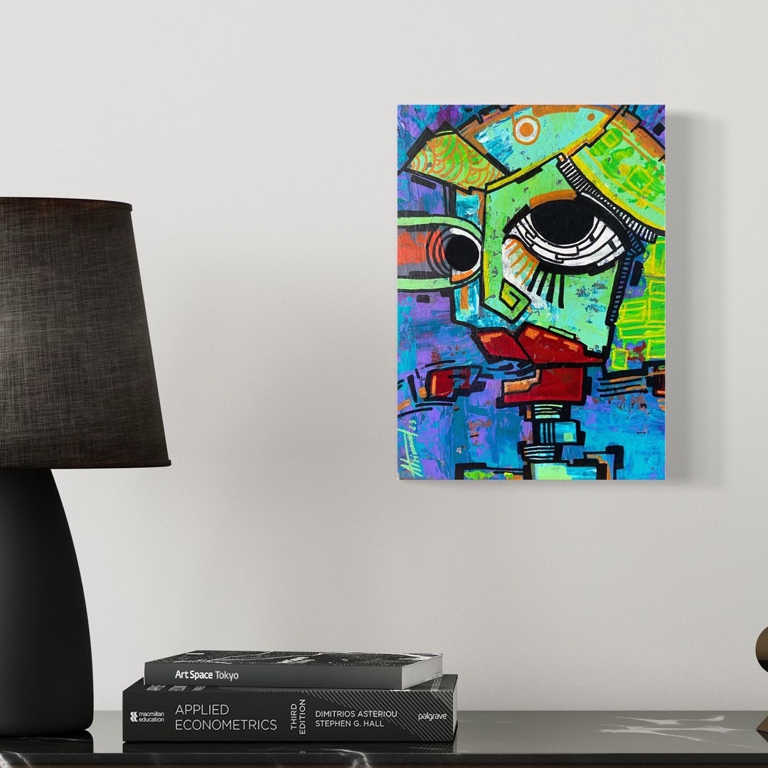 Cubist Portrait: Abstract Figurative Acrylic Painting on Canvas (14x10 ...