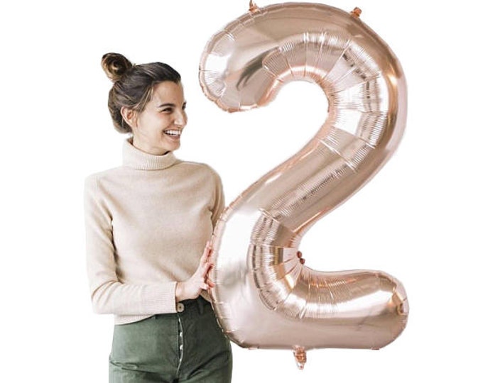 Jumbo Two Balloon - Rose Gold Two Balloon, 34 Inch Number Letter ...