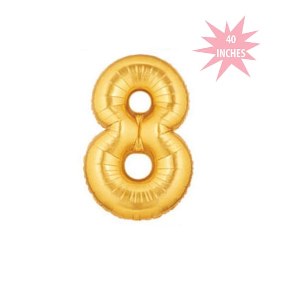 Jumbo Number Eight Balloon - 3 Feet Gold Number Balloon, Gold Foil 8 ...