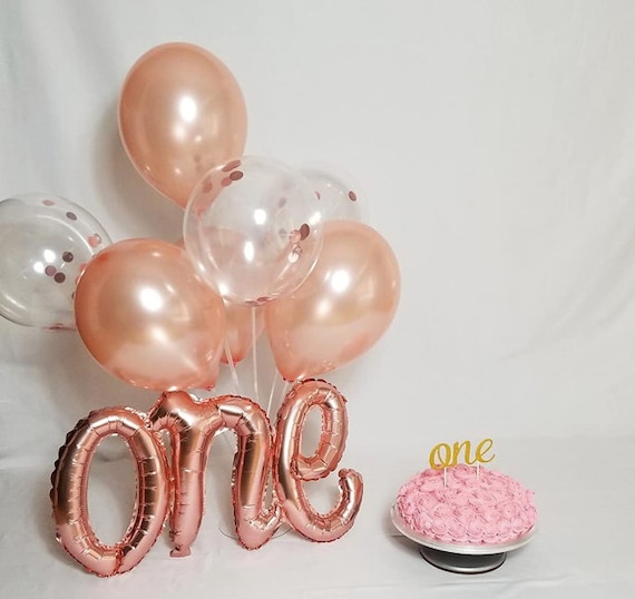 One Rose Gold Letter Balloons - Rose Gold Letters, First Birthday ...