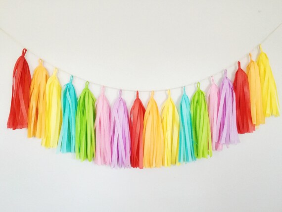 Rainbow Tassel Garland - Rainbow Tissue Tassels, Pastel Rainbow Banner ...