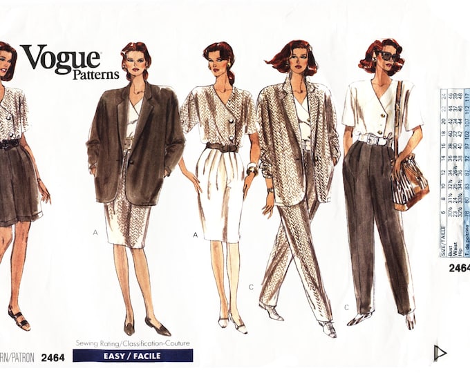Vogue 2464 Vintage 1990 Sewing Pattern Easy Jacket, Top, Shorts, Skirt ...