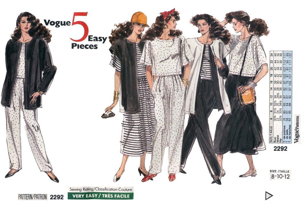 Vogue 2292 5 Easy Pieces Uncut Sewing Pattern Vintage 1989 Loose ...