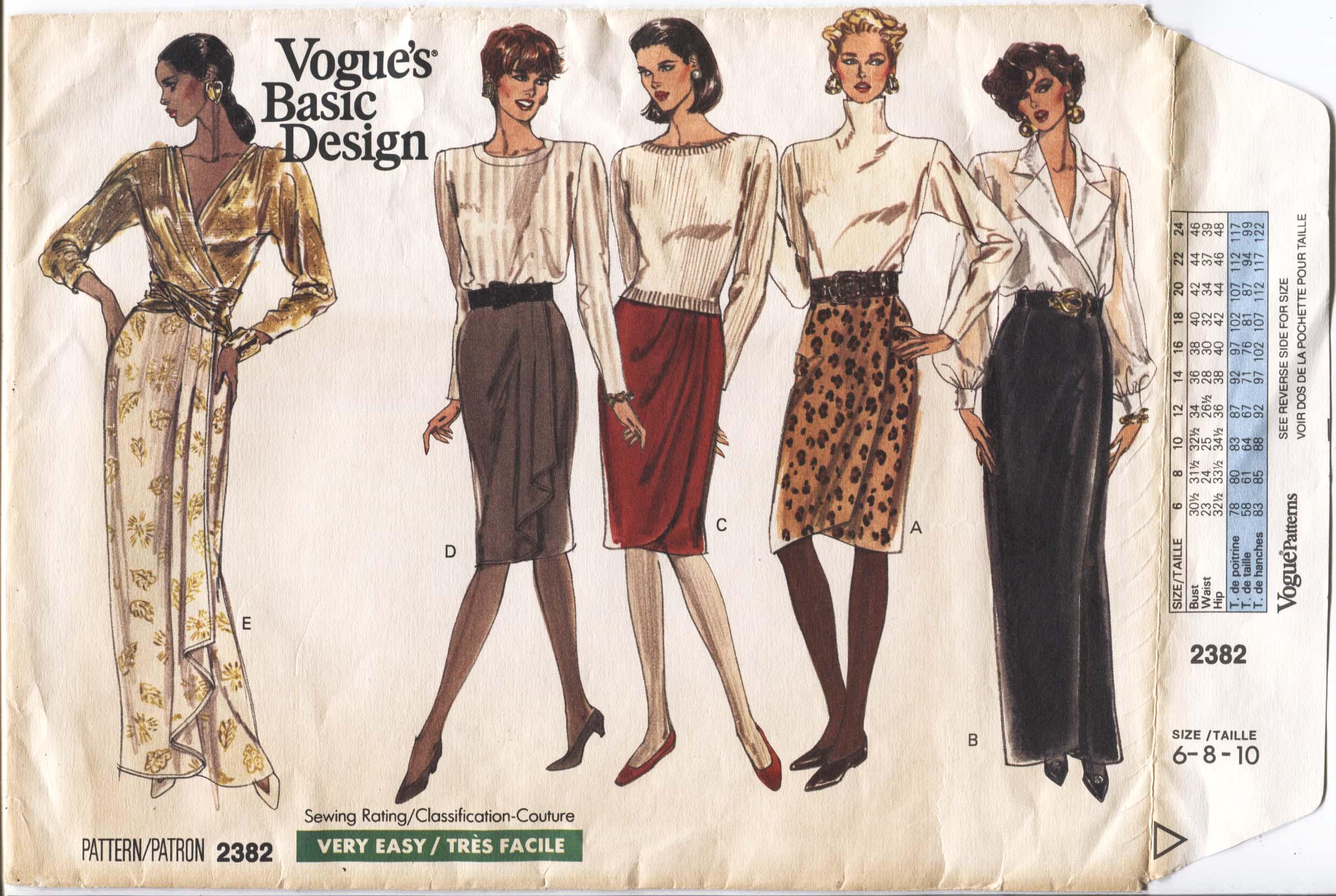 Vogue 2383 Basic Design Uncut Sewing Pattern Vintage 1989 Straight ...