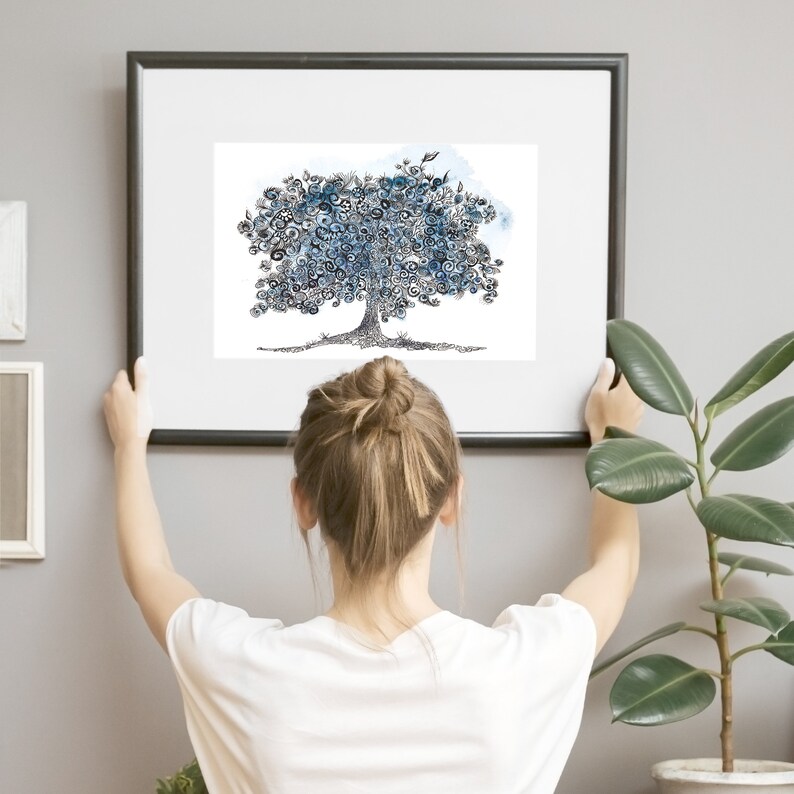 Tree Art Poster Print Blue Large Wall Hangings Navy Wall - Etsy