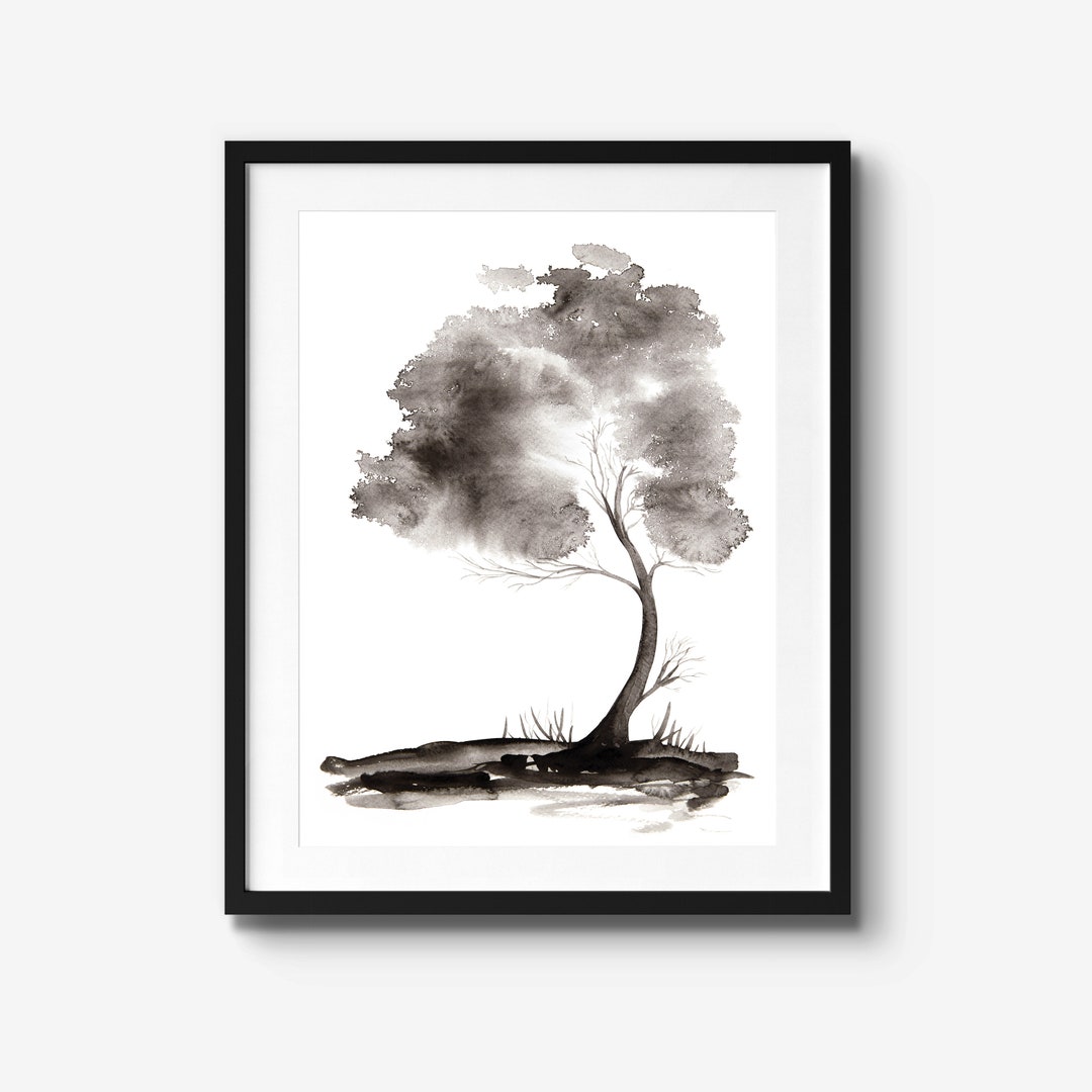 Abstract Tree Painting in Black and White, Monochrome Fine Art Print ...