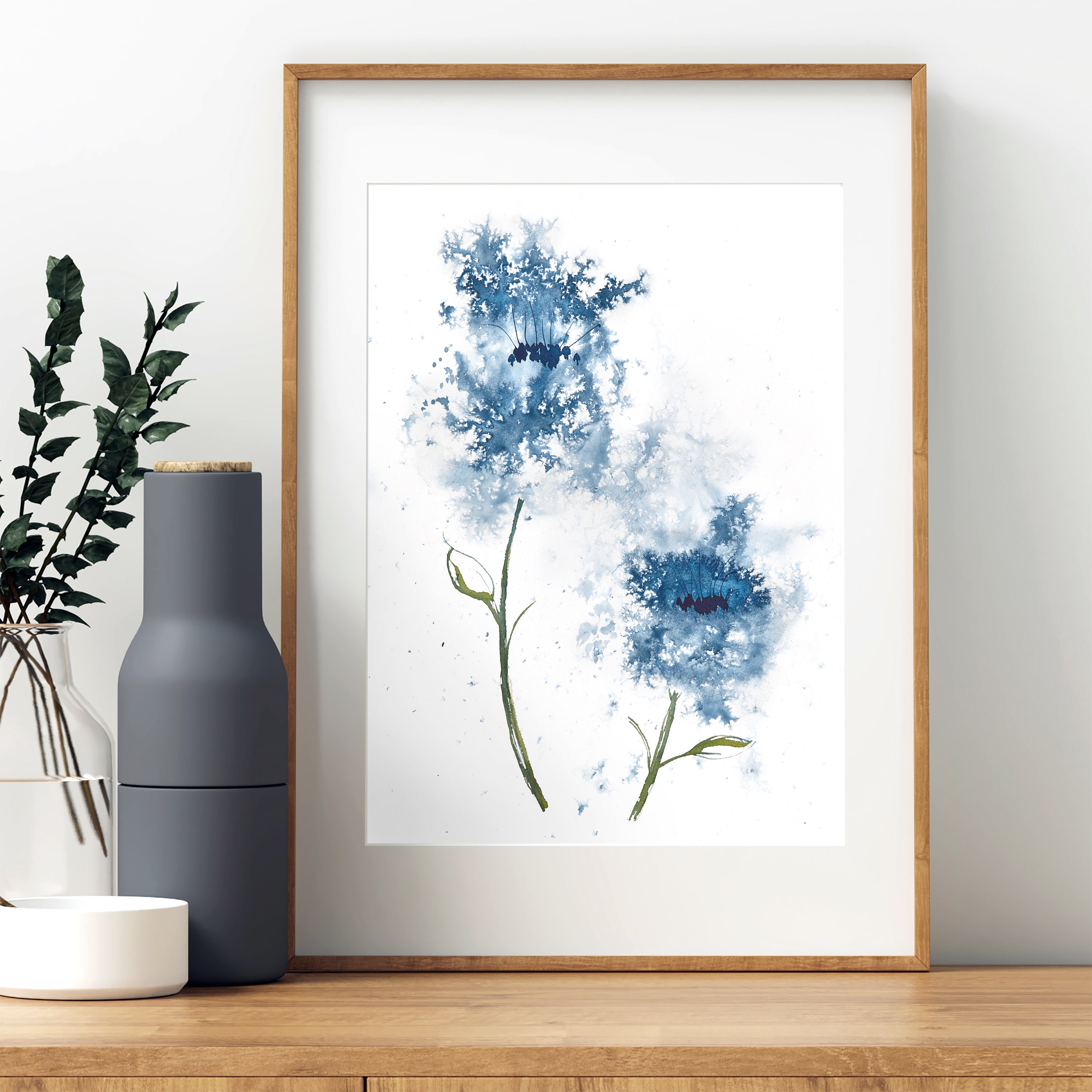 Navy Blue Floral Poster Print Abstract Flower Artwork Nature | Etsy UK