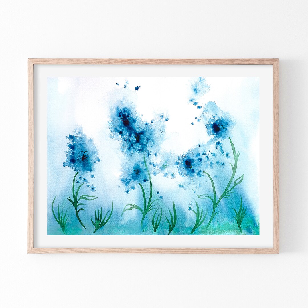 Blue Abstract Flower Print Original Painting in Shades of - Etsy