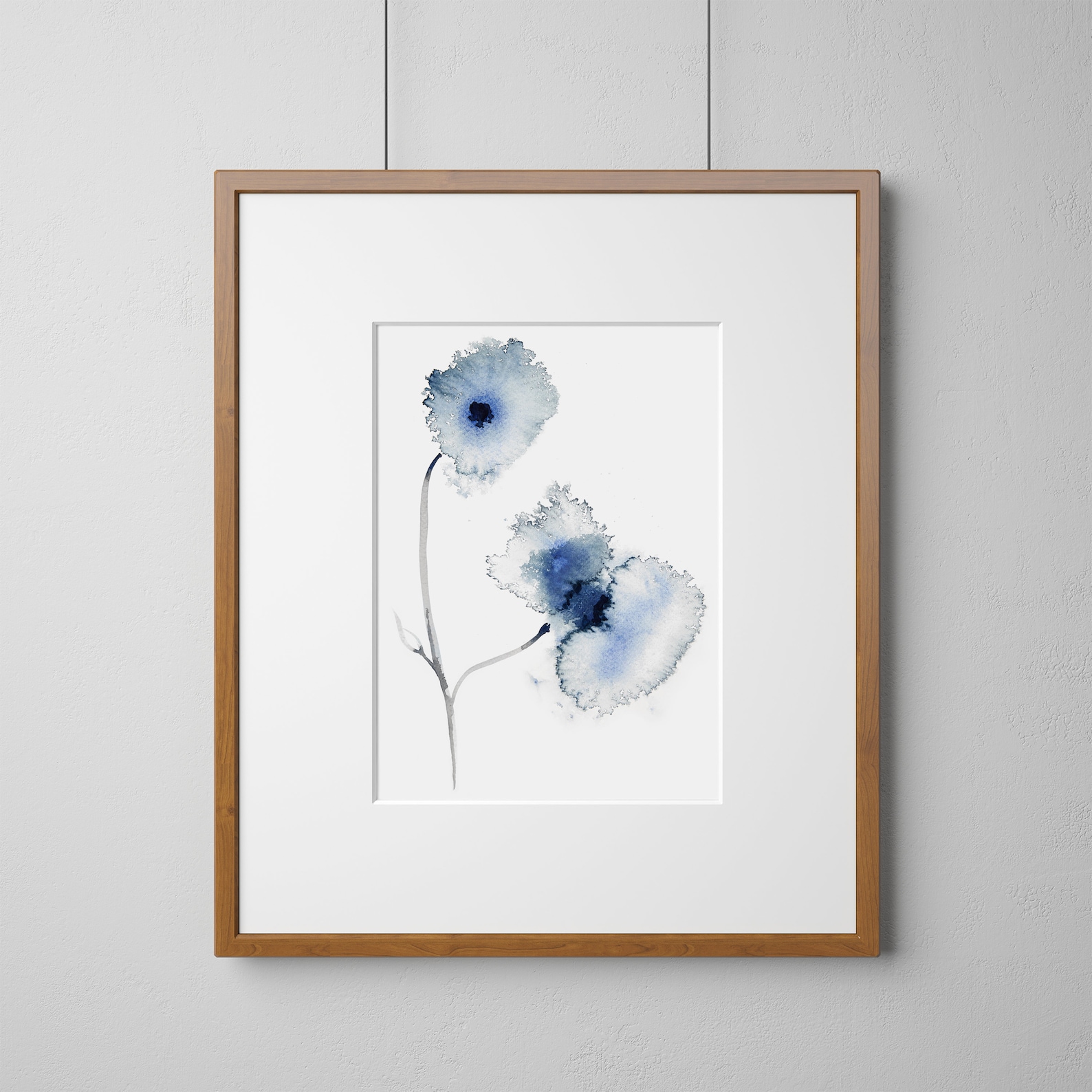 Floral Painting in Blue, Print of Original Artwork, Abstract Navy ...
