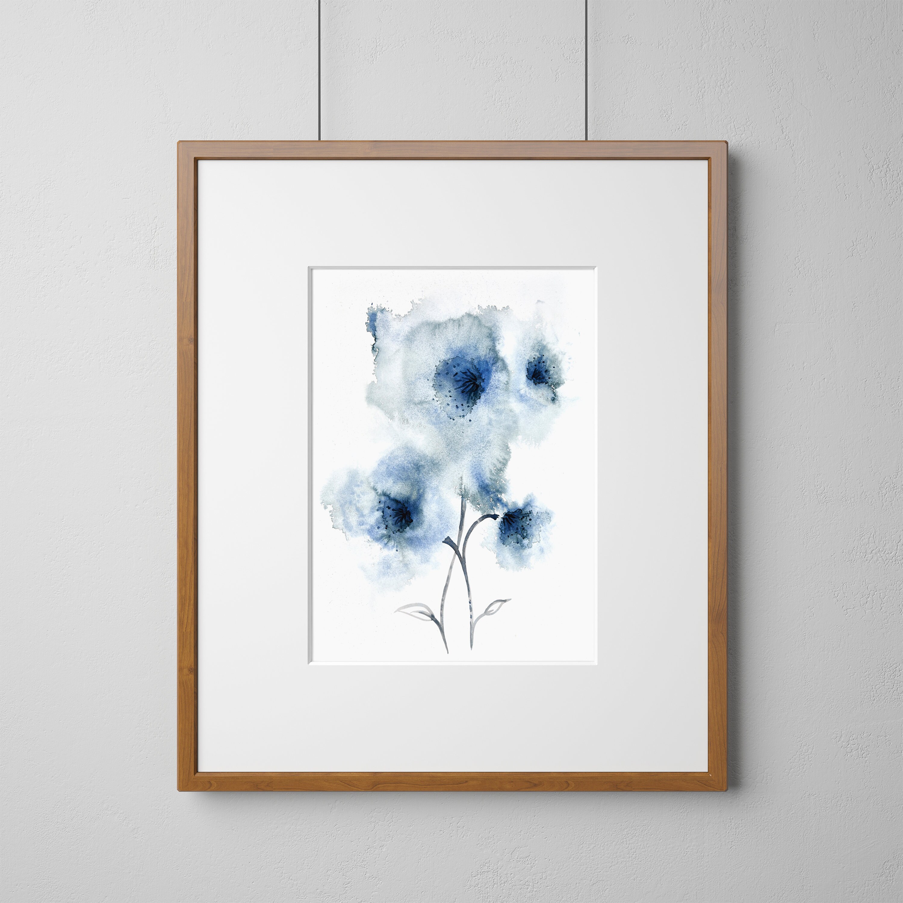 Floral Painting in Blue, Print of Original Artwork, Abstract Navy ...