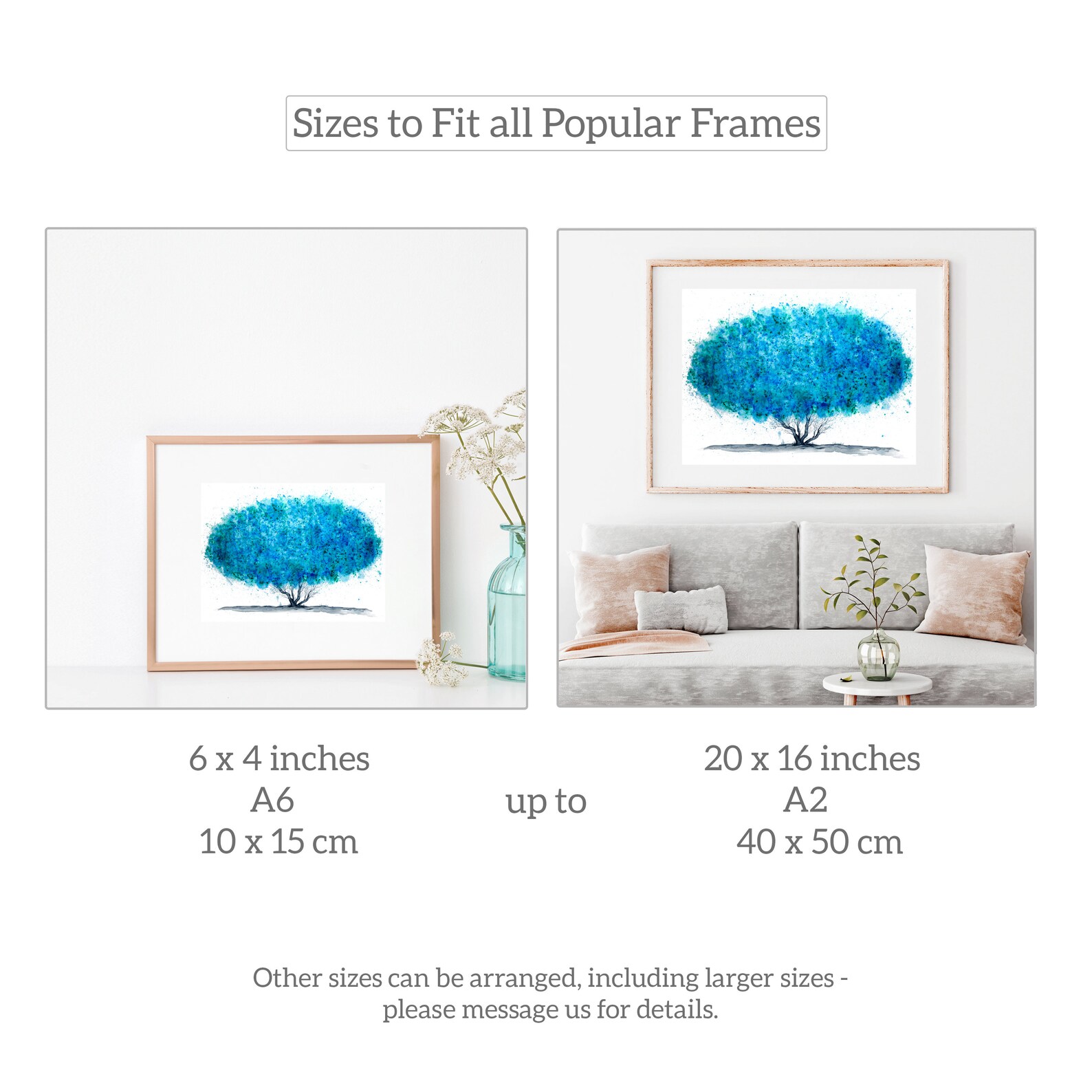 Blue and Green Tree Painting, Watercolour Abstract Art in Blues and ...