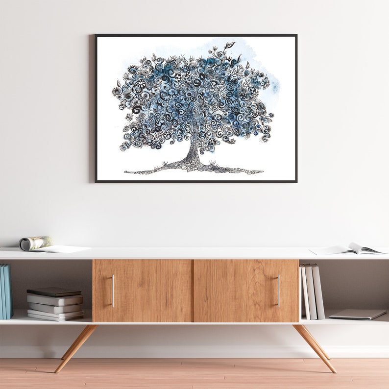 Tree Art Poster Print Blue Large Wall Hangings Navy Wall - Etsy