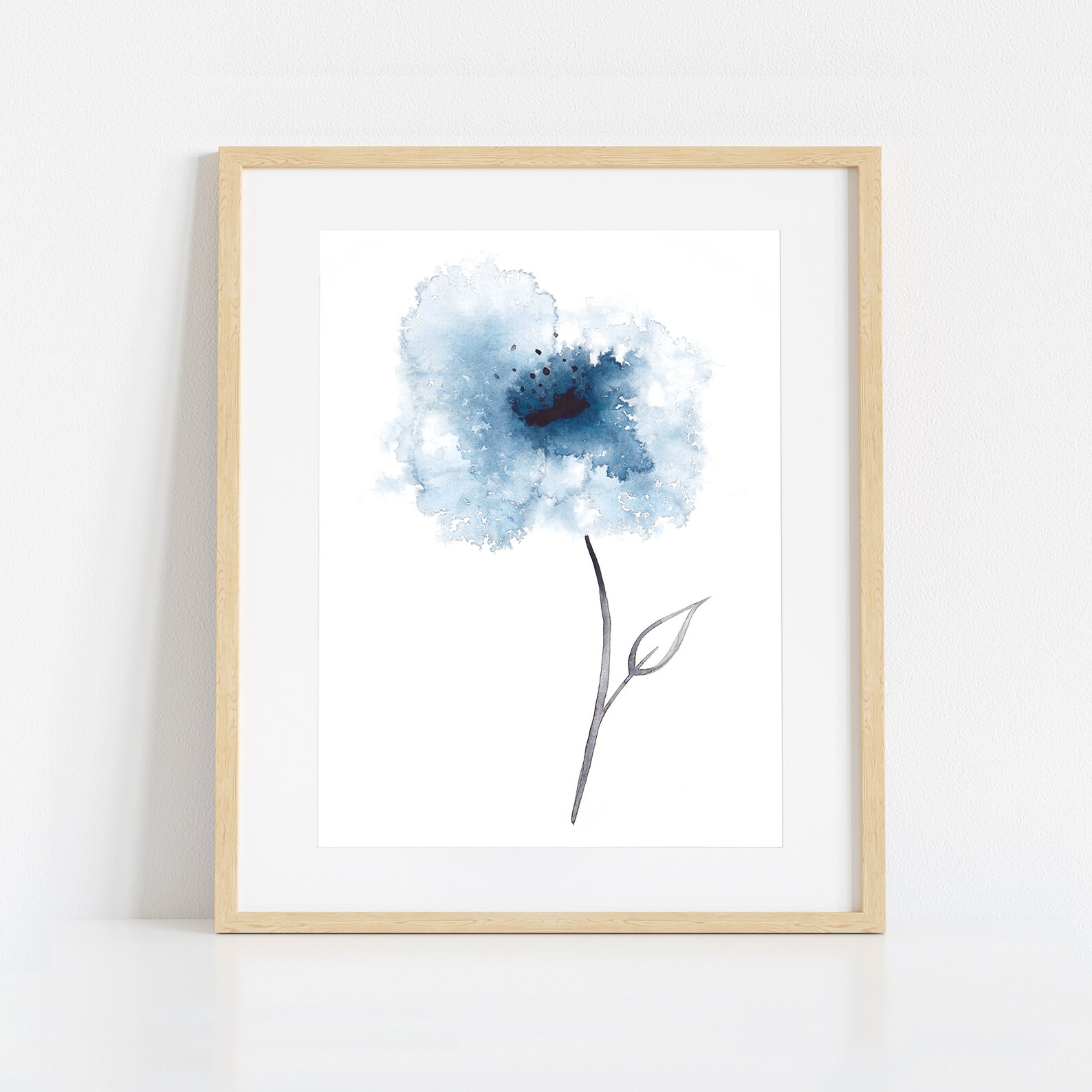 Navy Blue Floral Poster Print, Abstract Flower Artwork, Nature Art for ...