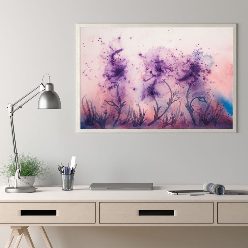 Purple Abstract Flower Print Original Mauve Painting Modern Lilac ...