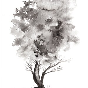 Abstract Tree Painting in Black and White, Monochrome Fine Art Print ...