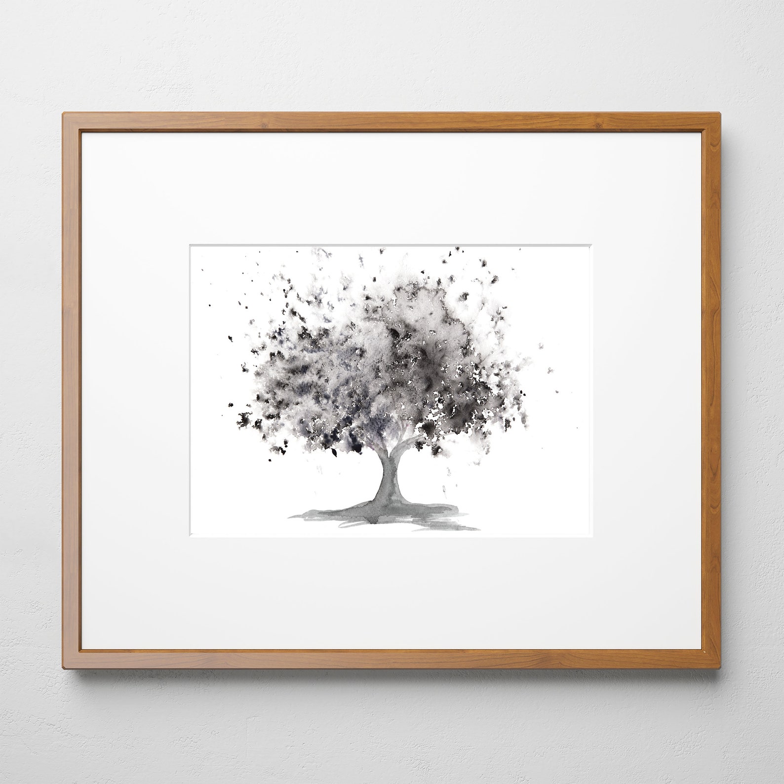 Black and White Abstract Tree Poster Print Watercolour Fine | Etsy
