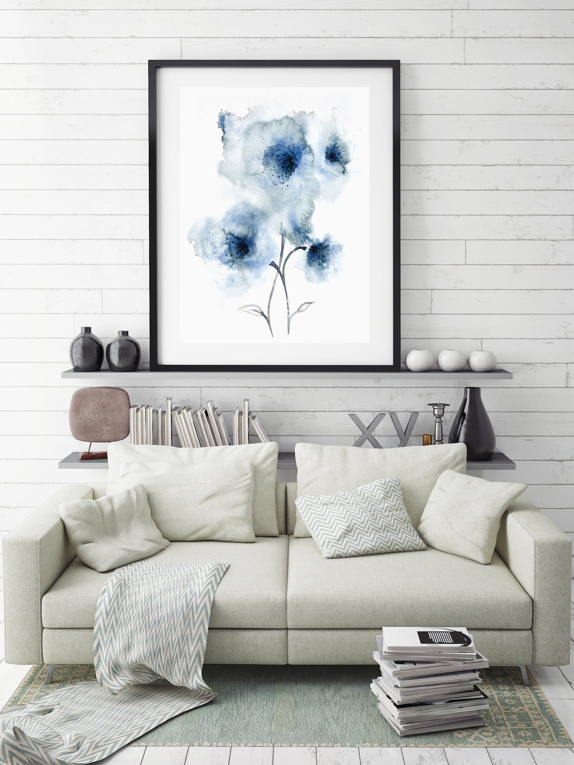 Floral Painting in Blue Print of Original Artwork Abstract - Etsy UK