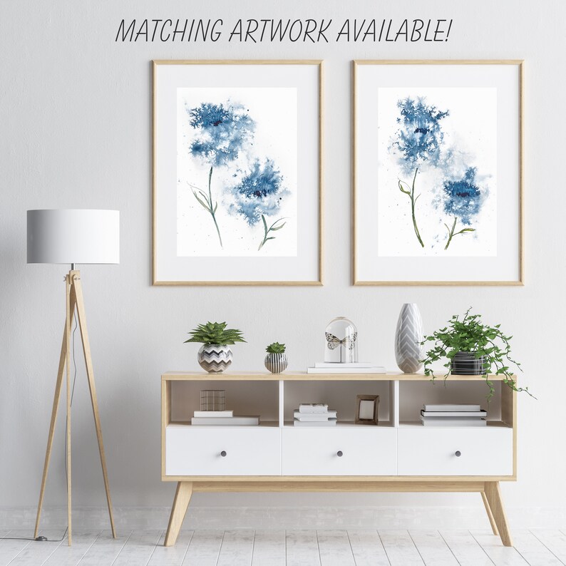 Navy Blue Floral Poster Print Abstract Flower Artwork Nature | Etsy UK