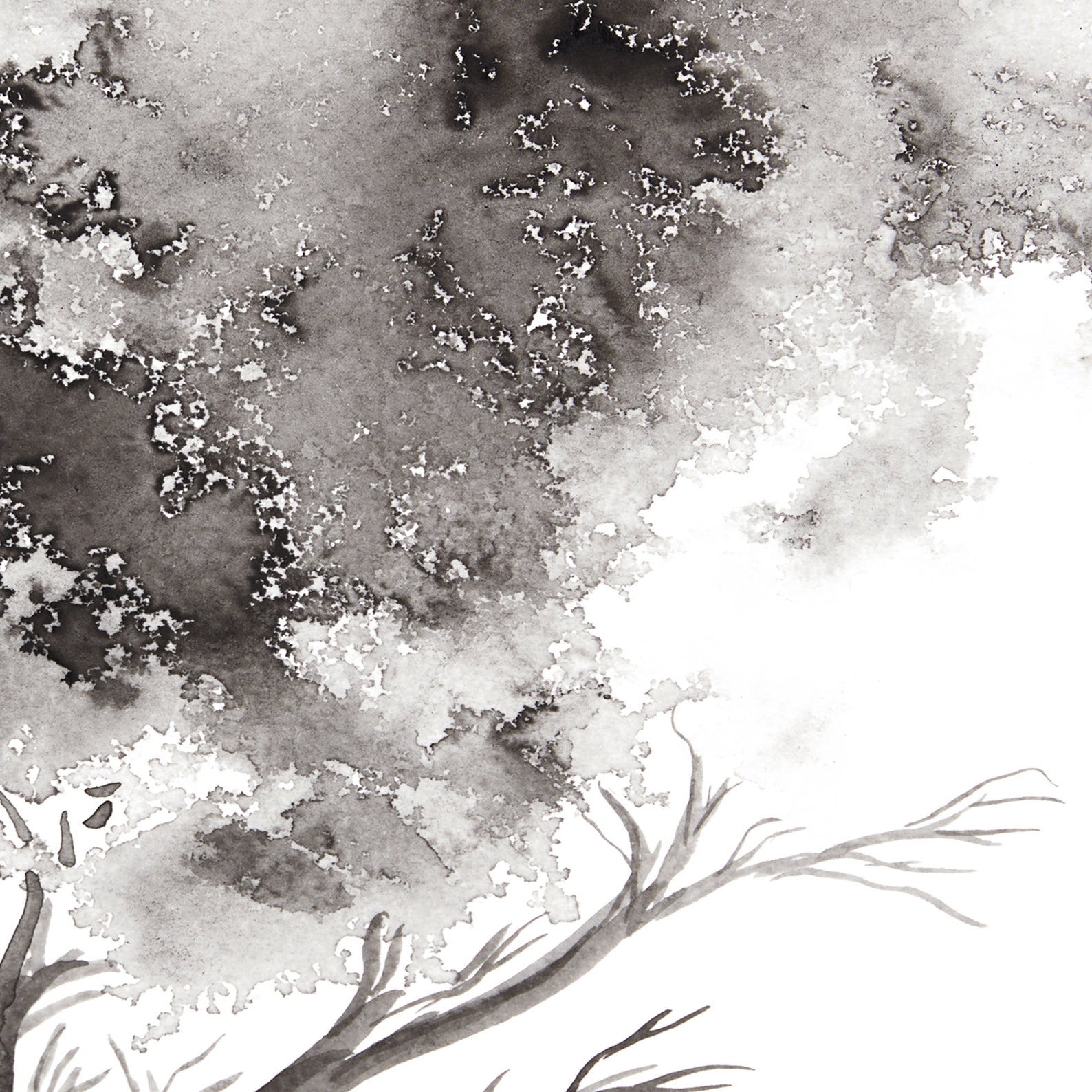 Abstract Tree Painting in Black and White Monochrome Fine Art | Etsy