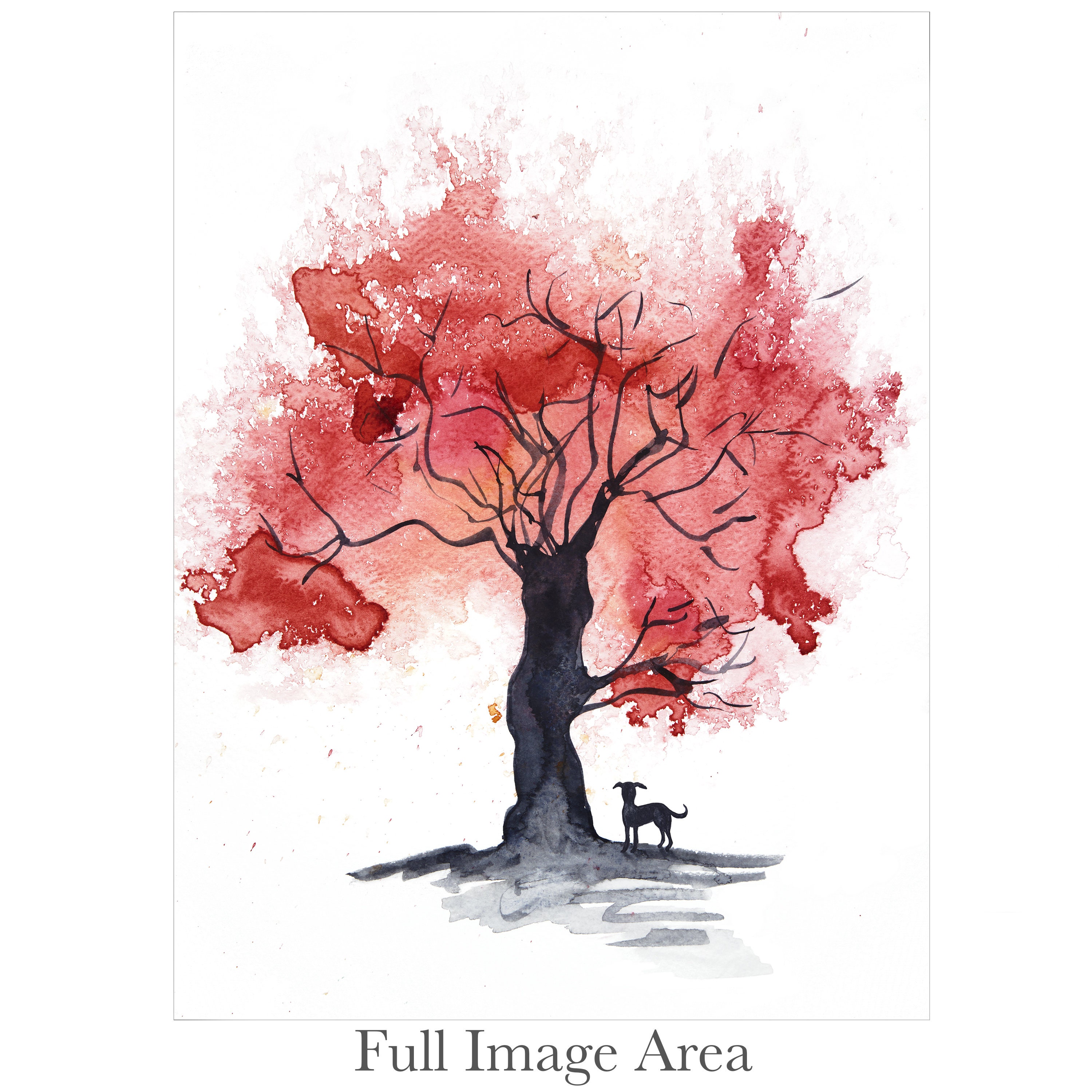 Dog Under A Tree Painting, Red Abstract Art Print, Animal Lovers ...