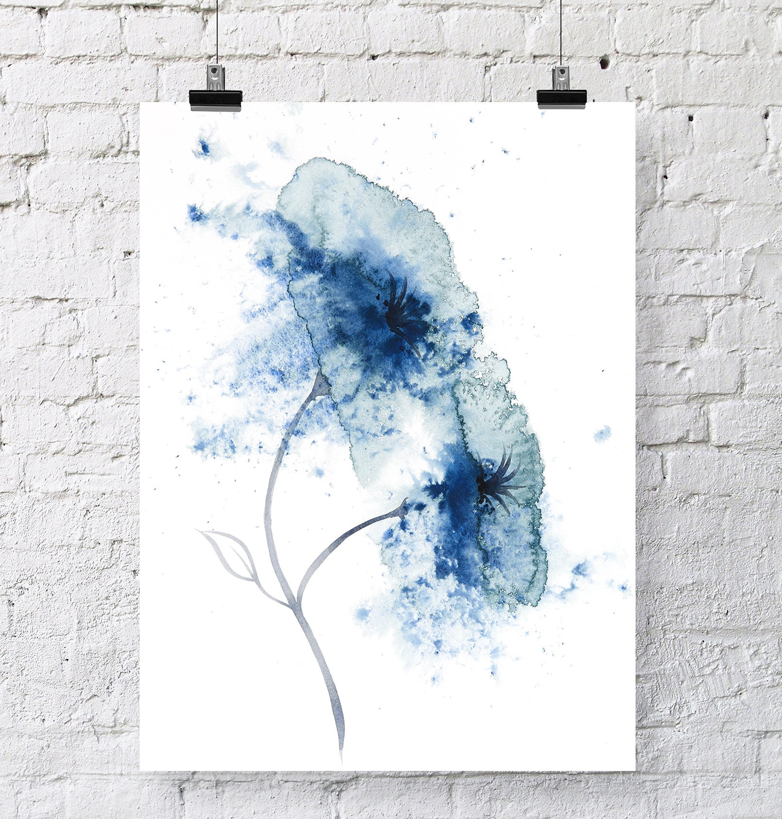 Printable art of flower abstract in blue print of original | Etsy
