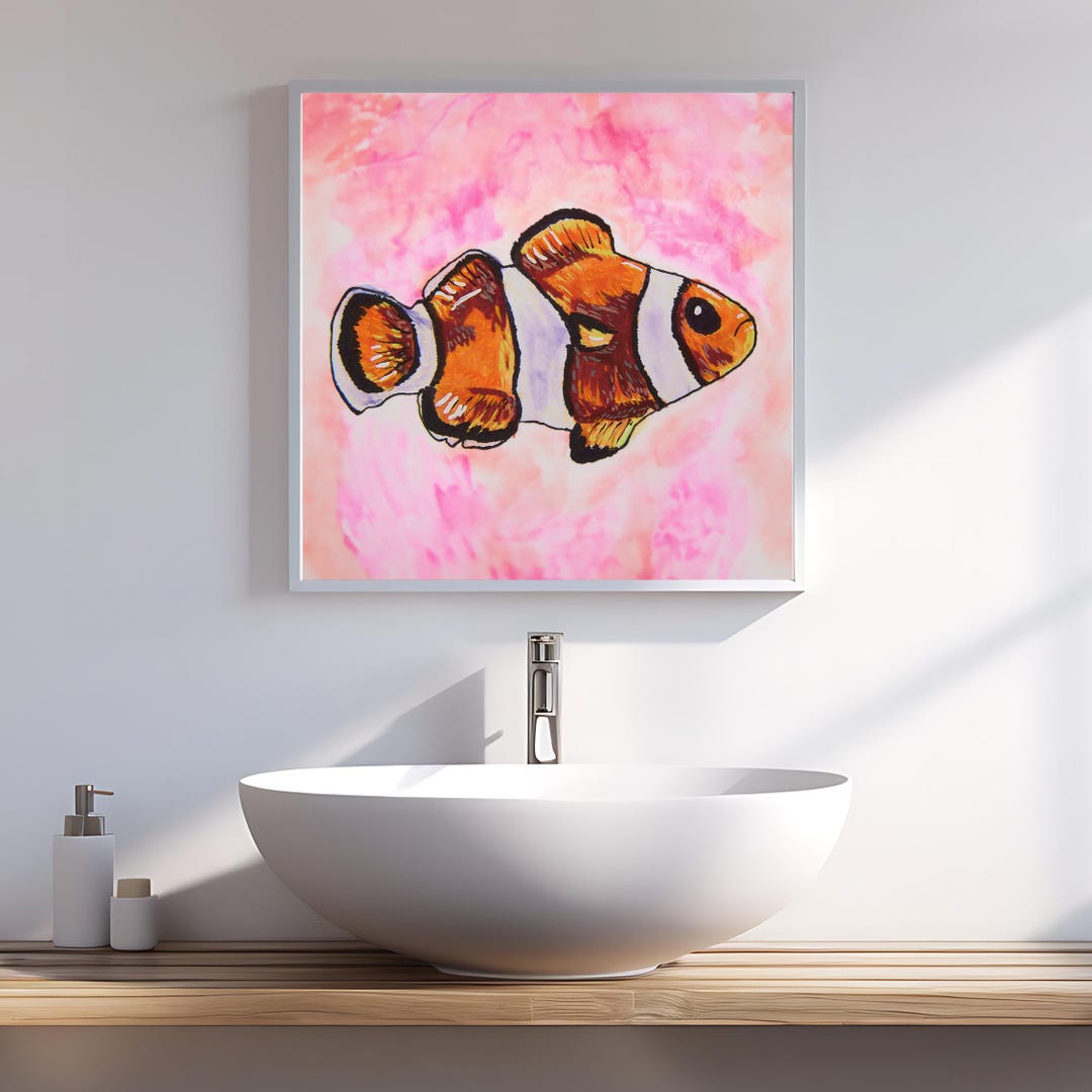 Abstract Clownfish Watercolor Art Print: Colorful Bathroom Wall Decor ...