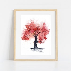 Tree Painting Print of Original Artwork in Red, Abstract Autumn Forest ...