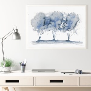 Watercolour Painting in Blue Print of Original Trees Painting Poster ...