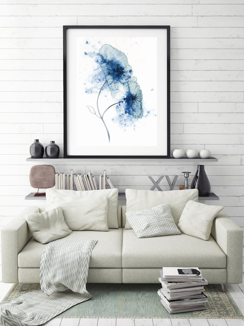 Painting of Flowers in Blue Print of Original Artwork | Etsy