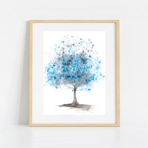 Watercolour Painting in Blue Print of Original Tree Painting Poster ...