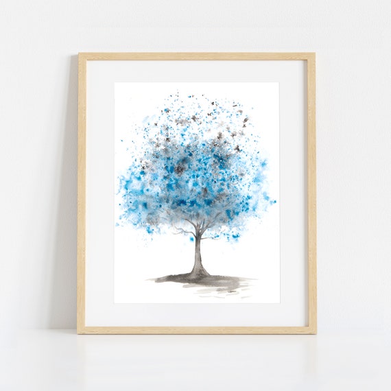 Watercolour Painting in Blue Print of Original Tree Painting - Etsy UK