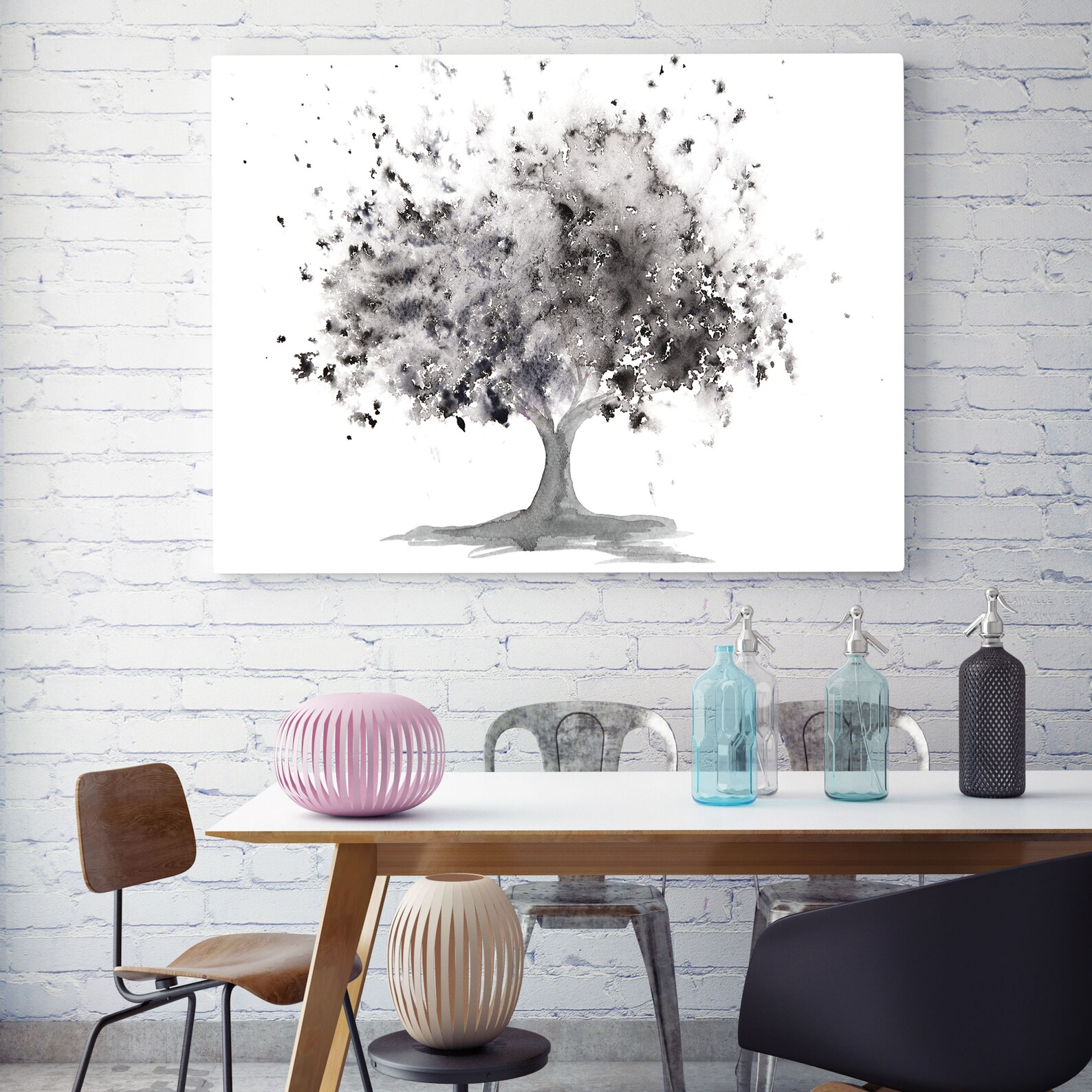 Black and White Abstract Tree Poster Print, Watercolour Fine Art Print ...