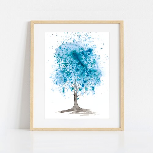 Watercolour Painting in Blue Print of Original Trees - Etsy