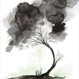Black and White Abstract Tree Painting, Giclee Print From Original ...