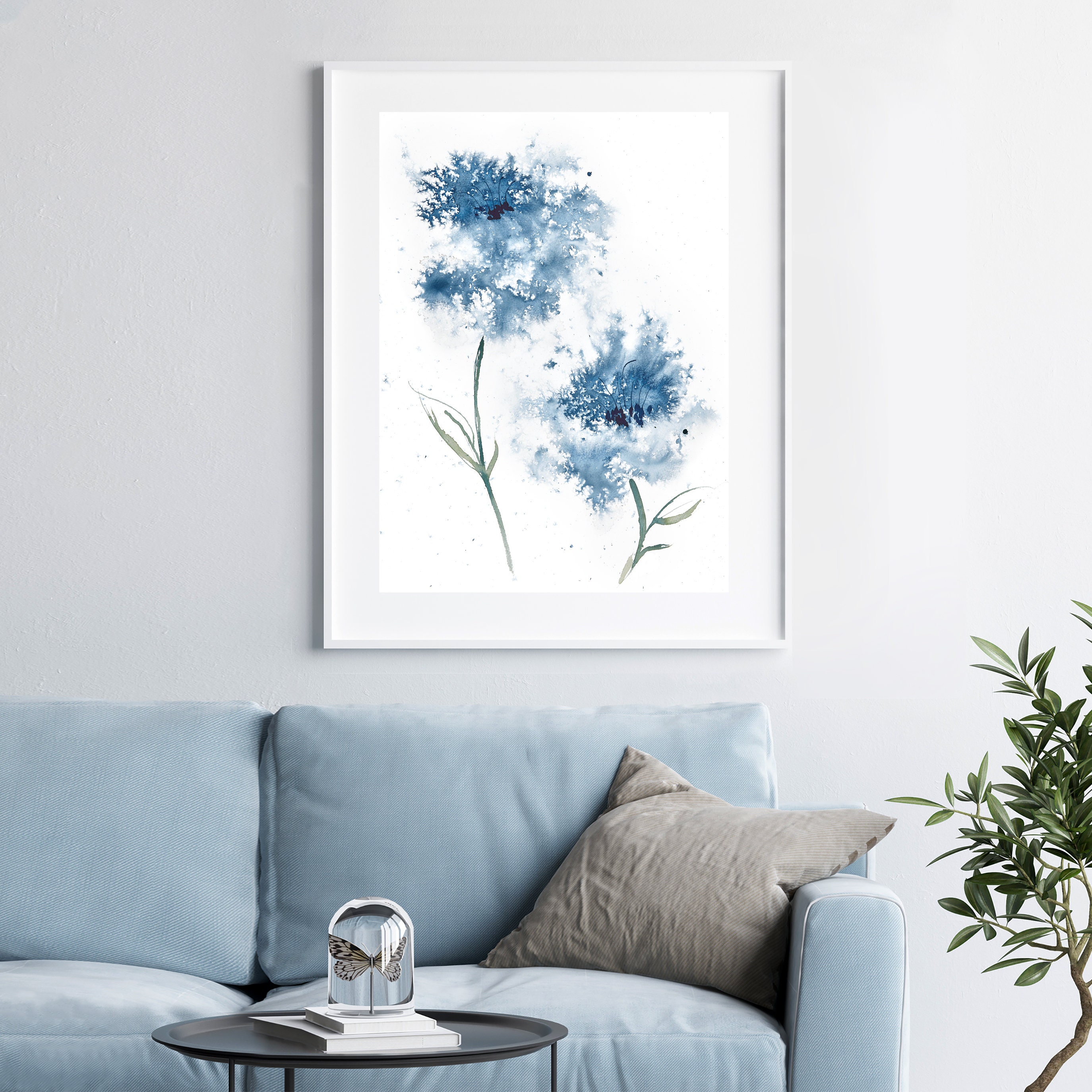 Navy Blue Floral Poster Print Abstract Flower Artwork Nature - Etsy UK