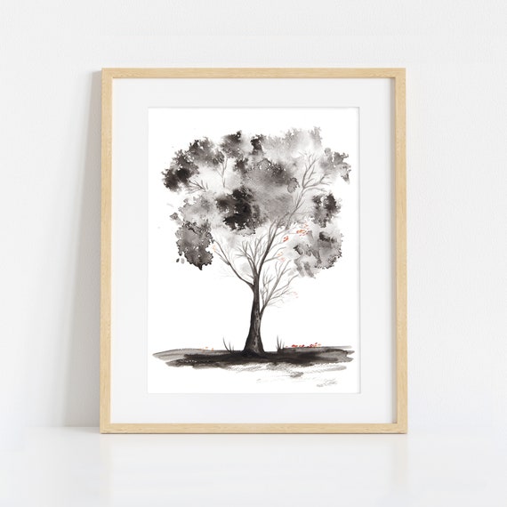 Black and White Abstract Tree Painting Giclee Print from | Etsy
