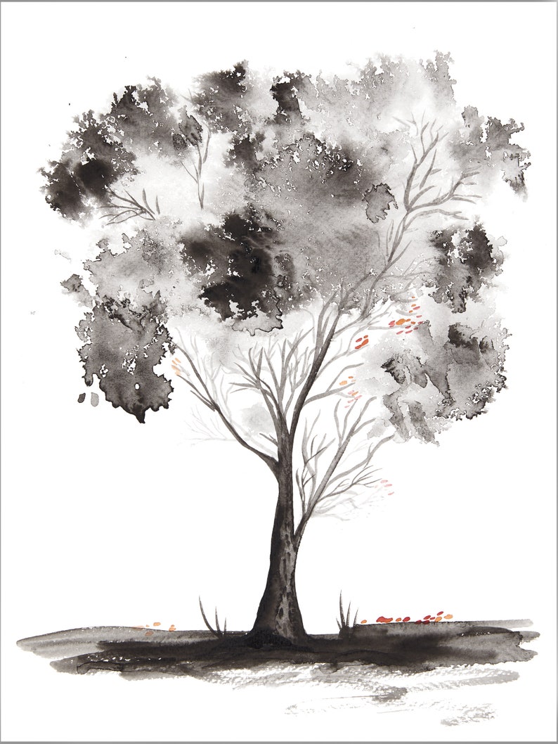 Black and White Abstract Tree Painting Giclee Print from | Etsy