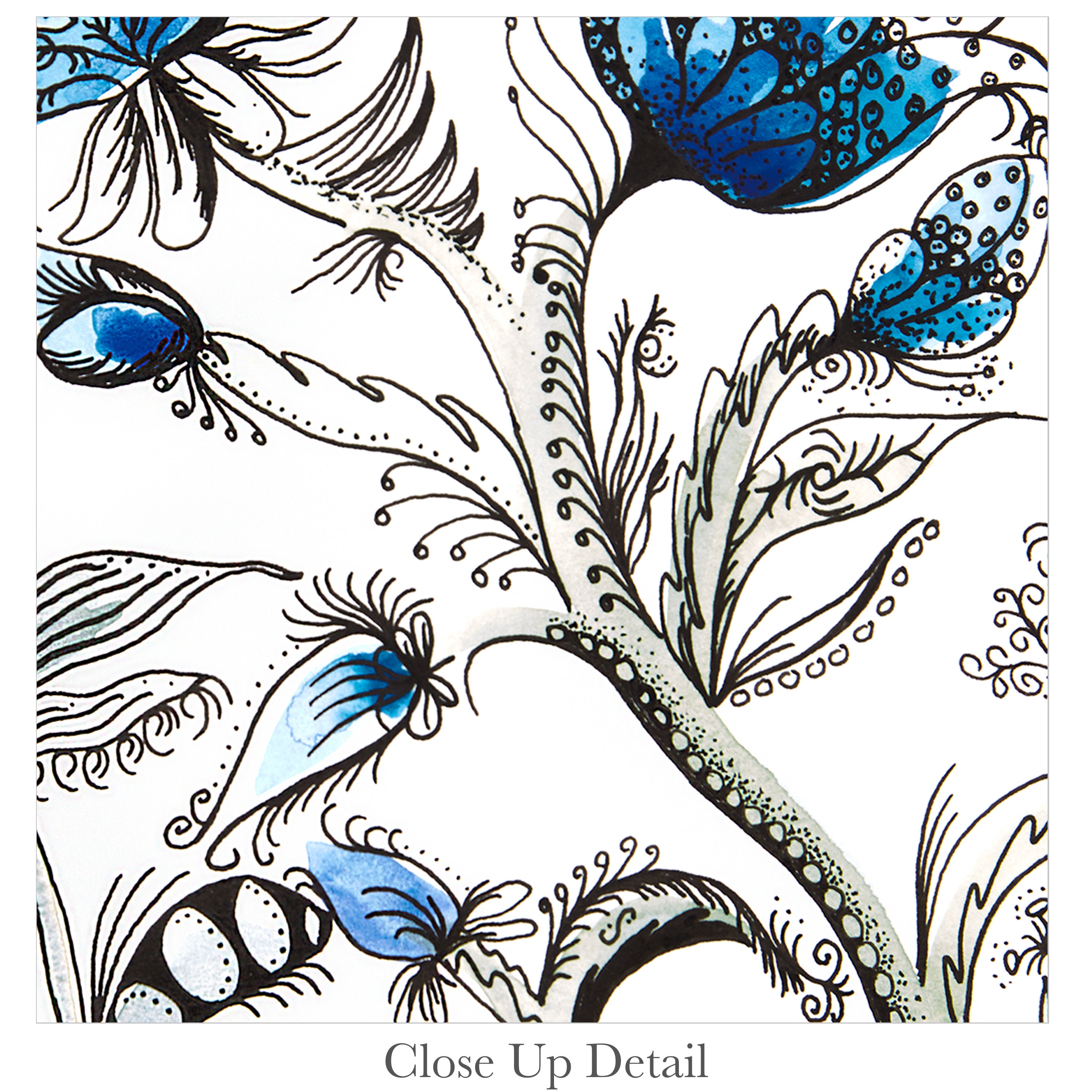 Blue Flower Print, Fine Art Floral Line Drawing, Large Abstract Art ...