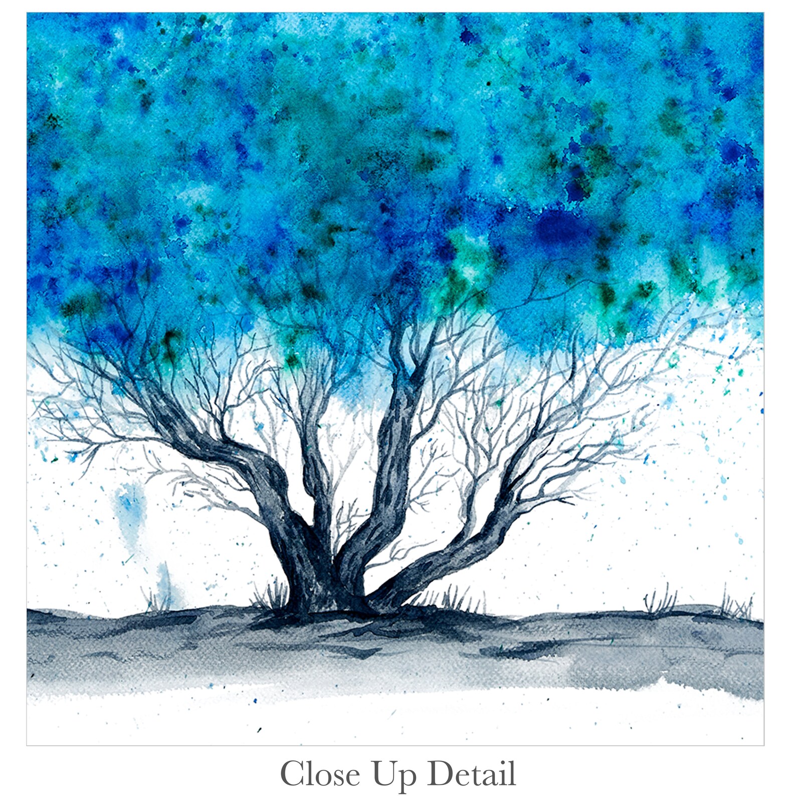 Blue and Green Tree Painting, Watercolour Abstract Art in Blues and ...