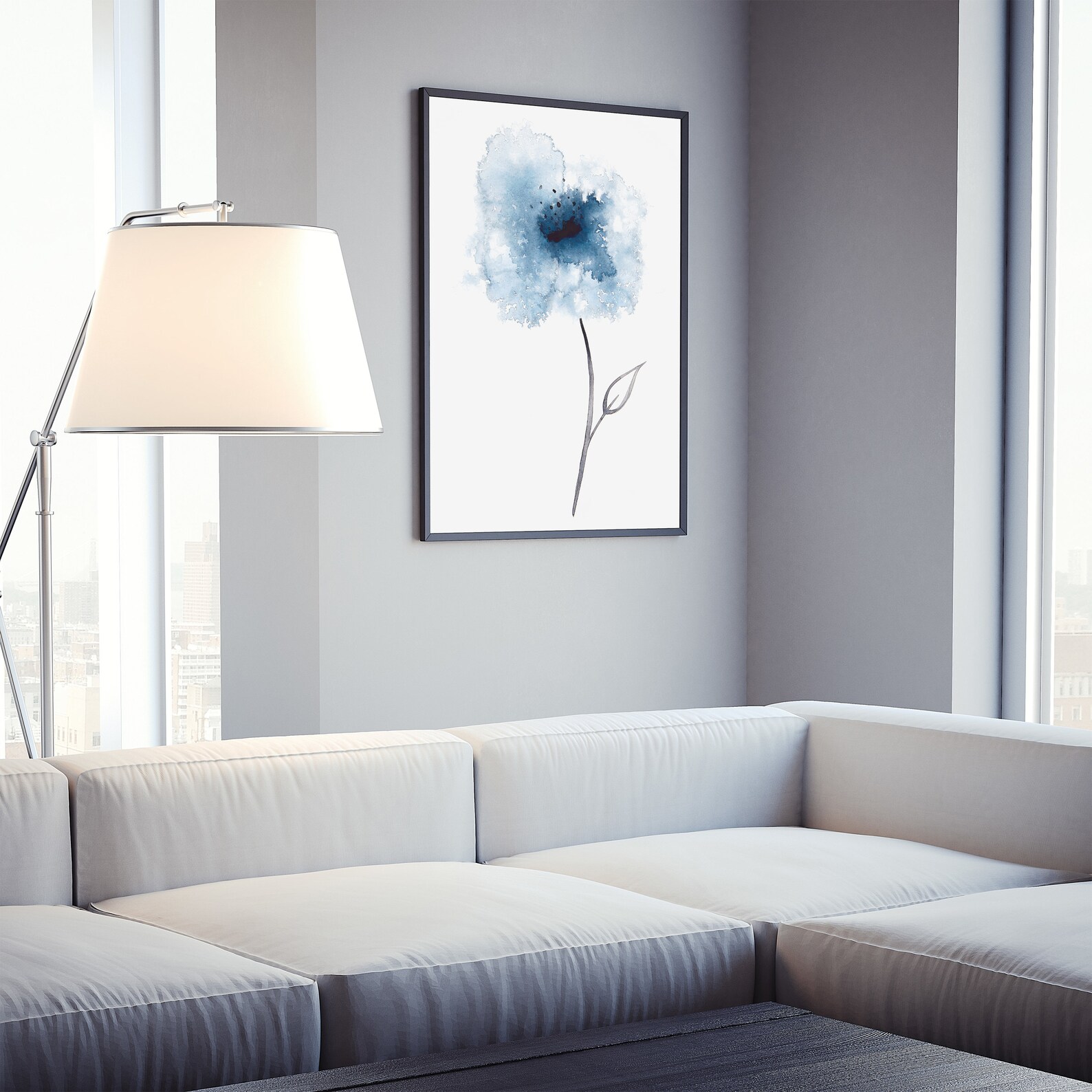 Navy Blue Floral Poster Print, Abstract Flower Artwork, Nature Art for ...