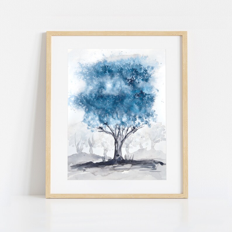 Painting in Blue and Grey, Print of Original Watercolour Tree Painting ...