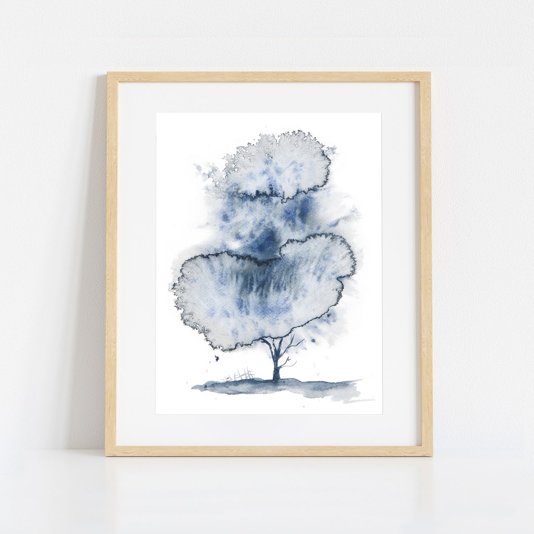 Blue Coloured Poster Print, Navy Watercolour Abstract Fine Art Print ...