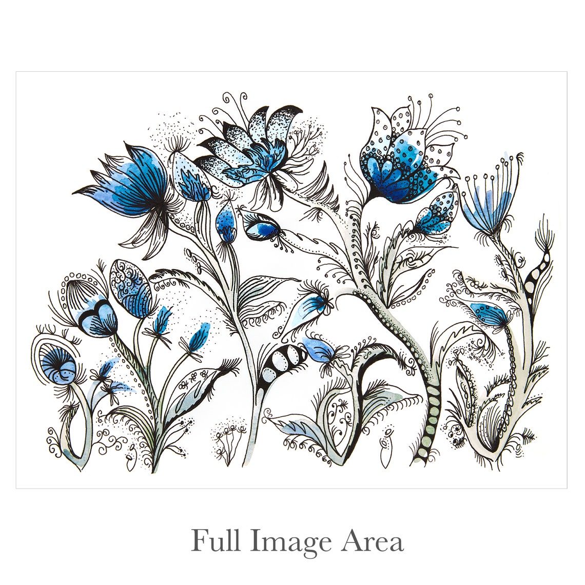 Blue Flower Print, Fine Art Floral Line Drawing, Large Abstract Art ...