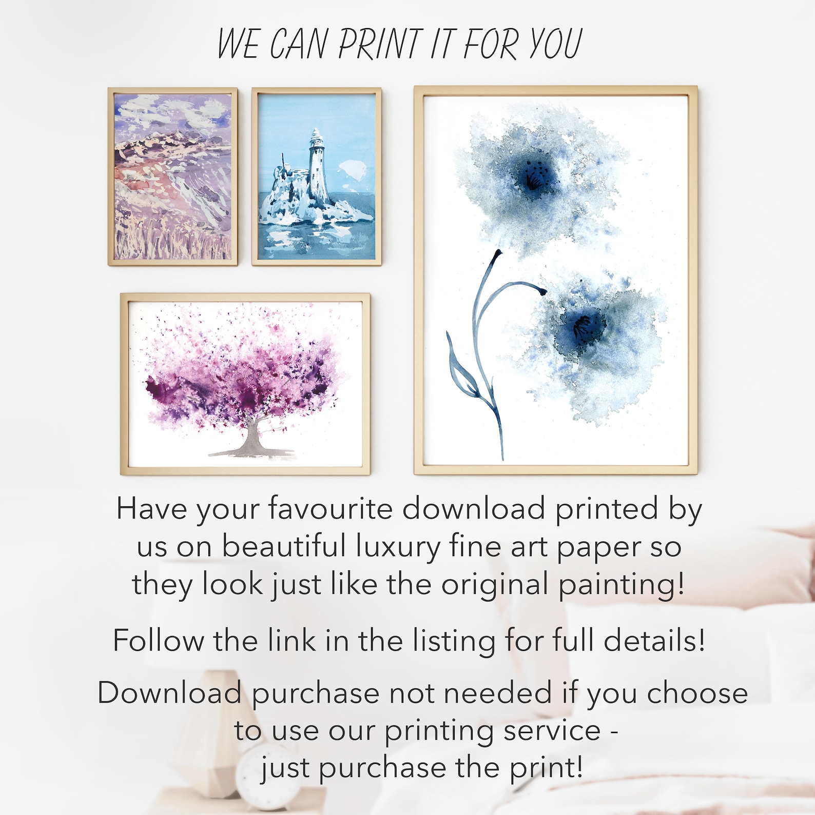 Digital Download Navy Flower Painting, Print at Home Blue Floral ...